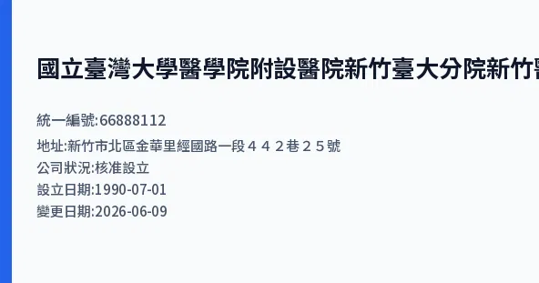 國立臺灣大學醫學院附設醫院新竹臺大分院新竹醫院的照片-統編 66888112(新竹市) 公司登記資料與營業項目詳細圖表
