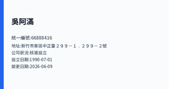 吳阿滿的照片-統編 66888416(新竹市) 公司登記資料與營業項目詳細圖表