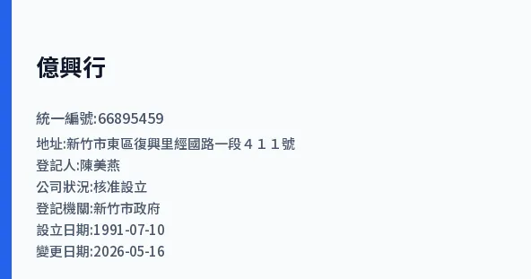 億興行的照片-統編 66895459(新竹市) 公司登記資料與營業項目詳細圖表