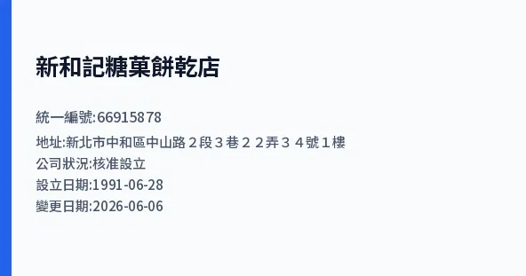 新和記糖菓餅乾店的照片-統編 66915878(新北市) 公司登記資料與營業項目詳細圖表