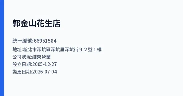 郭金山花生店的照片-統編 66951584(新北市) 公司登記資料與營業項目詳細圖表