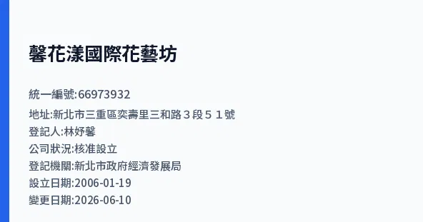 馨花漾國際花藝坊的照片-統編 66973932(新北市) 公司登記資料與營業項目詳細圖表