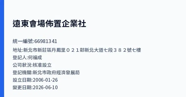 遠東會場佈置企業社的照片-統編 66981341(新北市) 公司登記資料與營業項目詳細圖表