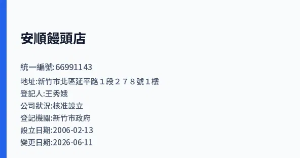安順饅頭店的照片-統編 66991143(新竹市) 公司登記資料與營業項目詳細圖表