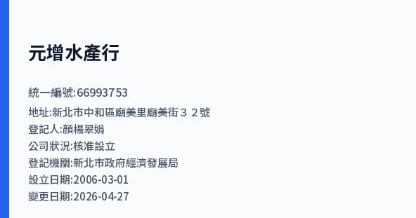 元增水產行的照片-統編 66993753(新北市) 公司登記資料與營業項目詳細圖表