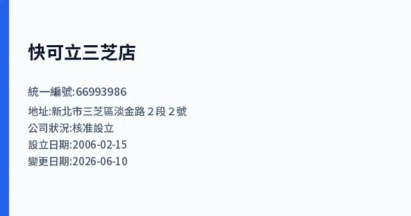 快可立三芝店的照片-統編 66993986(新北市) 公司登記資料與營業項目詳細圖表