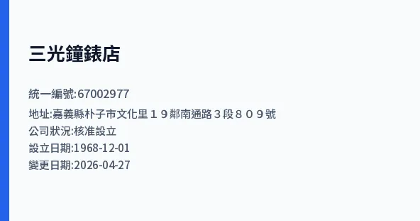 三光鐘錶店的照片-統編 67002977(嘉義縣) 公司登記資料與營業項目詳細圖表