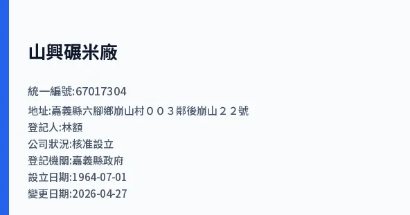 山興碾米廠的照片-統編 67017304(嘉義縣) 公司登記資料與營業項目詳細圖表
