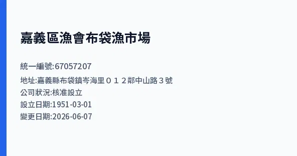 嘉義區漁會布袋漁市場的照片-統編 67057207(嘉義縣) 公司登記資料與營業項目詳細圖表
