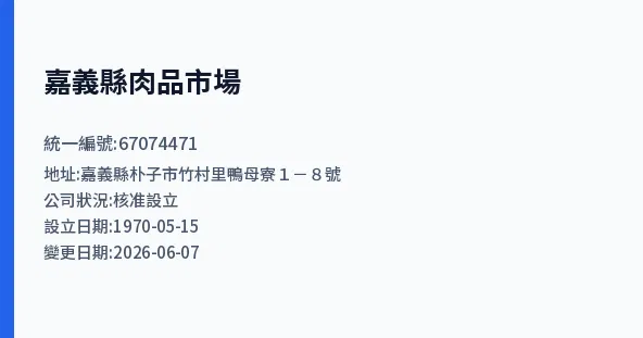 嘉義縣肉品市場的照片-統編 67074471(嘉義縣) 公司登記資料與營業項目詳細圖表