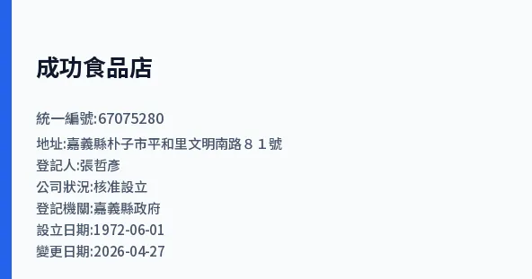 成功食品店的照片-統編 67075280(嘉義縣) 公司登記資料與營業項目詳細圖表