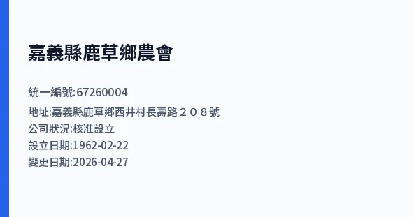 嘉義縣鹿草鄉農會的照片-統編 67260004(嘉義縣) 公司登記資料與營業項目詳細圖表
