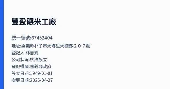 豐盈碾米工廠的照片-統編 67452404(嘉義縣) 公司登記資料與營業項目詳細圖表