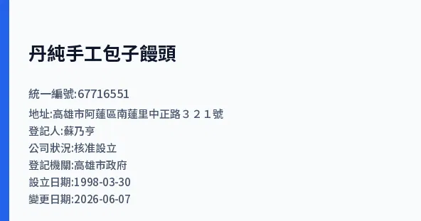 丹純手工包子饅頭的照片-統編 67716551(高雄市) 公司登記資料與營業項目詳細圖表