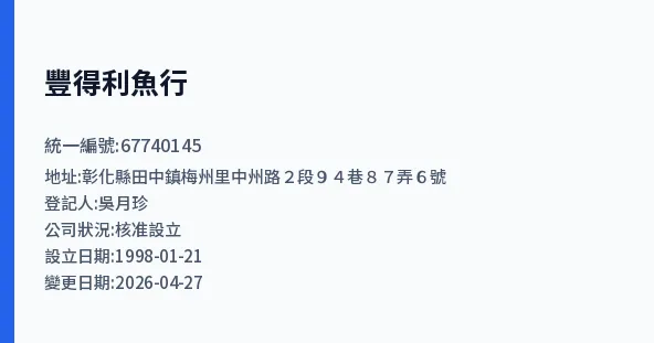 豐得利魚行的照片-統編 67740145(彰化縣) 公司登記資料與營業項目詳細圖表