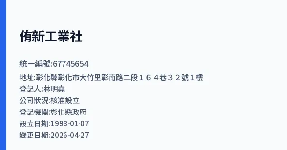 侑新工業社的照片-統編 67745654(彰化縣) 公司登記資料與營業項目詳細圖表