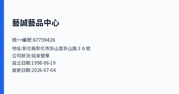 藝誠藝品中心的照片-統編 67759426(彰化縣) 公司登記資料與營業項目詳細圖表