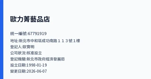 歐力菁藝品店的照片-統編 67791919(新北市) 公司登記資料與營業項目詳細圖表