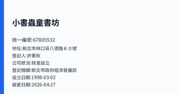 小書蟲童書坊的照片-統編 67805532(新北市) 公司登記資料與營業項目詳細圖表