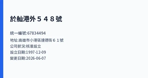 於舢港外548號的照片-統編 67834494(高雄市) 公司登記資料與營業項目詳細圖表