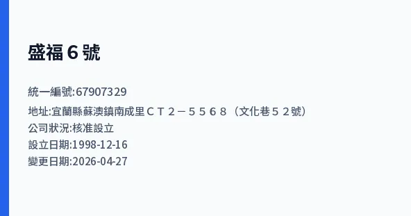 盛福6號的照片-統編 67907329(宜蘭縣) 公司登記資料與營業項目詳細圖表