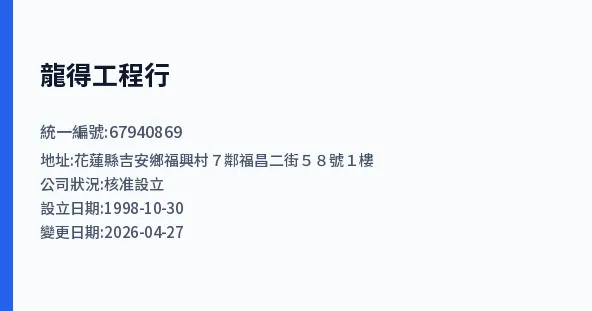 龍得工程行的照片-統編 67940869(花蓮縣) 公司登記資料與營業項目詳細圖表