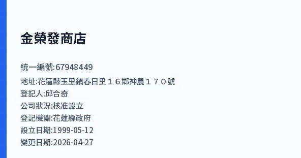 金榮發商店的照片-統編 67948449(花蓮縣) 公司登記資料與營業項目詳細圖表