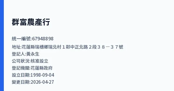 群富農產行的照片-統編 67948898(花蓮縣) 公司登記資料與營業項目詳細圖表