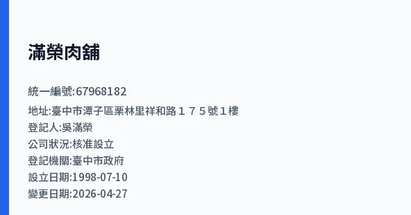 滿榮肉舖的照片-統編 67968182(臺中市) 公司登記資料與營業項目詳細圖表