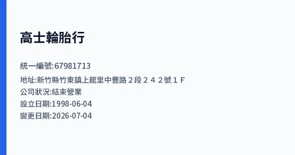 高士輪胎行的照片-統編 67981713(新竹縣) 公司登記資料與營業項目詳細圖表