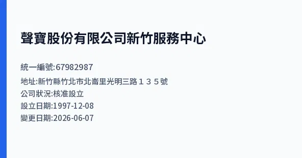 聲寶股份有限公司新竹服務中心的照片-統編 67982987(新竹縣) 公司登記資料與營業項目詳細圖表