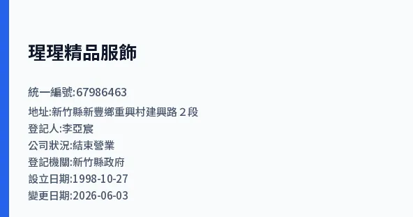 瑆瑆精品服飾的照片-統編 67986463(新竹縣) 公司登記資料與營業項目詳細圖表