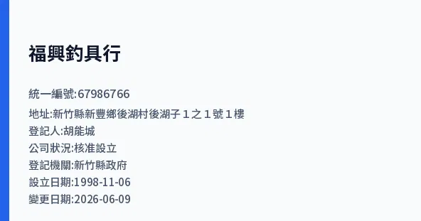 福興釣具行的照片-統編 67986766(新竹縣) 公司登記資料與營業項目詳細圖表