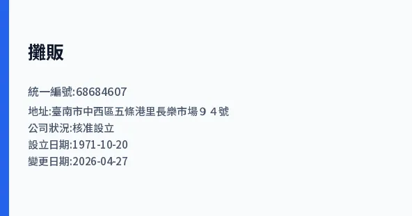 攤販的照片-統編 68684607(臺南市) 公司登記資料與營業項目詳細圖表