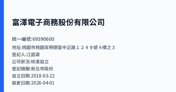 富澤電子商務股份有限公司的照片-統編 69390600(桃園市) 公司登記資料與營業項目詳細圖表