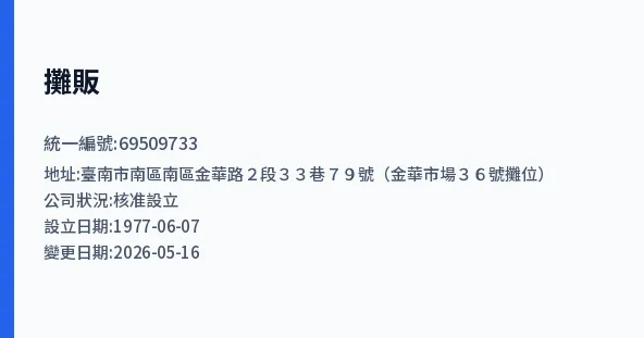攤販的照片-統編 69509733(臺南市) 公司登記資料與營業項目詳細圖表