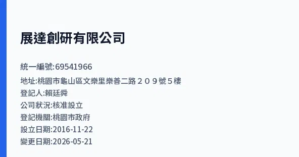 展達創研有限公司的照片-統編 69541966(桃園市) 公司登記資料與營業項目詳細圖表