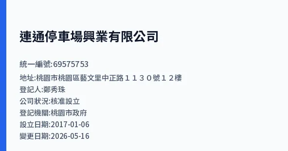 連通停車場興業有限公司的照片-統編 69575753(桃園市) 公司登記資料與營業項目詳細圖表