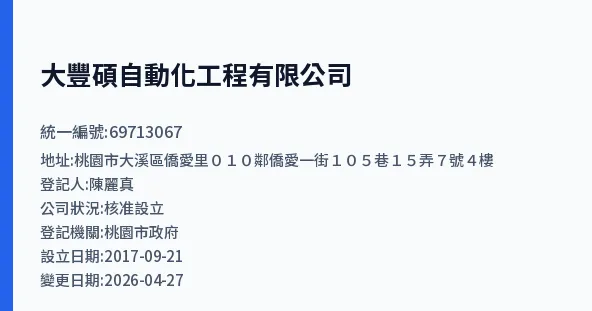 大豐碩自動化工程有限公司的照片-統編 69713067(桃園市) 公司登記資料與營業項目詳細圖表
