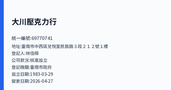 大川壓克力行的照片-統編 69770741(臺南市) 公司登記資料與營業項目詳細圖表