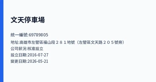 文天停車場的照片-統編 69789805(高雄市) 公司登記資料與營業項目詳細圖表