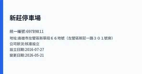 新莊停車場的照片-統編 69789811(高雄市) 公司登記資料與營業項目詳細圖表