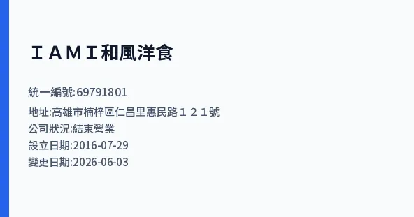 IAMI和風洋食的照片-統編 69791801(高雄市) 公司登記資料與營業項目詳細圖表