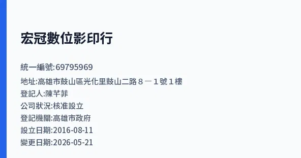 宏冠數位影印行的照片-統編 69795969(高雄市) 公司登記資料與營業項目詳細圖表