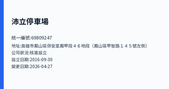 沛立停車場的照片-統編 69809247(高雄市) 公司登記資料與營業項目詳細圖表