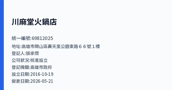 川麻堂火鍋店的照片-統編 69812025(高雄市) 公司登記資料與營業項目詳細圖表
