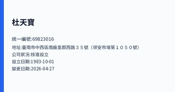 杜天寶的照片-統編 69823016(臺南市) 公司登記資料與營業項目詳細圖表