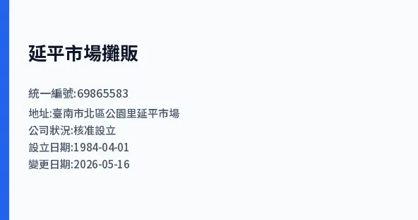 延平市場攤販的照片-統編 69865583(臺南市) 公司登記資料與營業項目詳細圖表