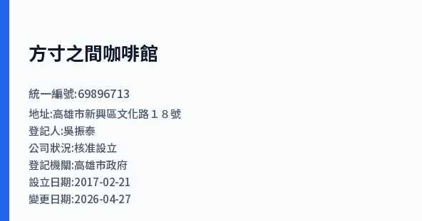 方寸之間咖啡館的照片-統編 69896713(高雄市) 公司登記資料與營業項目詳細圖表
