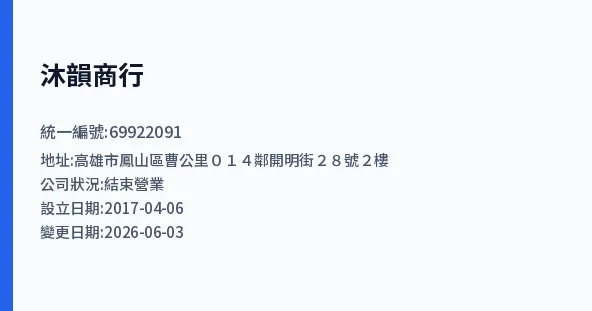 沐韻商行的照片-統編 69922091(高雄市) 公司登記資料與營業項目詳細圖表
